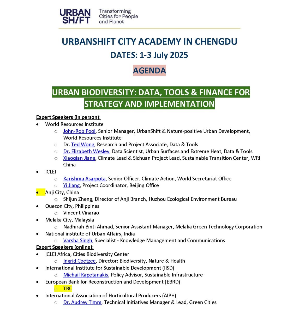 Urban Biodiversity City Academy – ICLEI East Asia